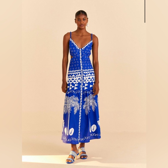 FARM Rio | Dresses | Farm Rio Blue Mixed Ondina Midi Dress Xl Nwt ...